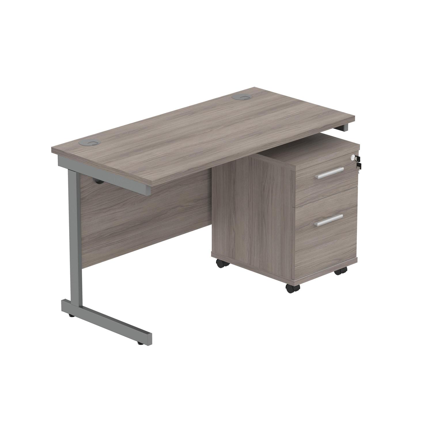 Single Upright Rectangular Desk + 2 Drawer Mobile Under Desk Pedestal ...