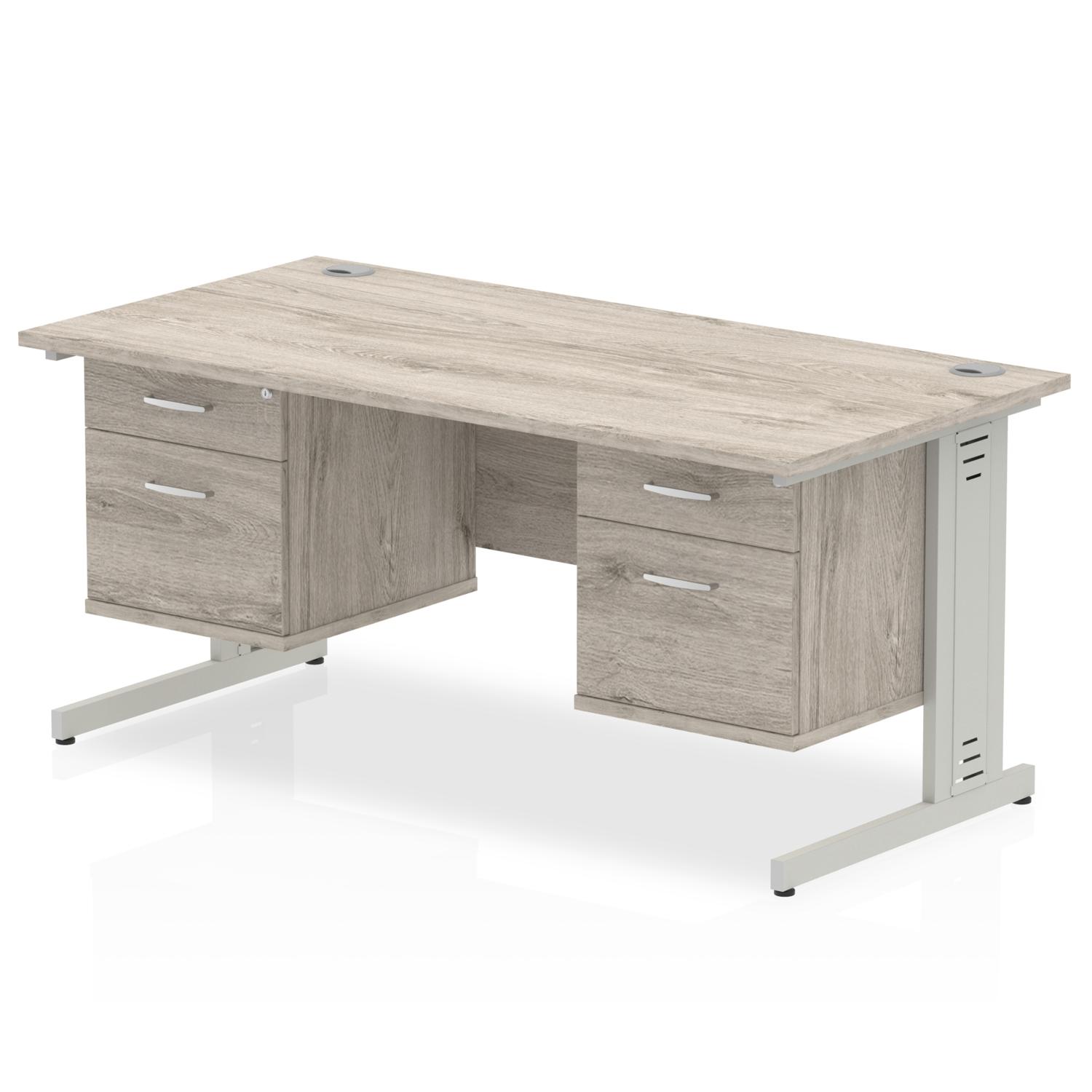 Impulse 1600 x 800mm Straight Office Desk Grey Oak Top Silver Cable ...