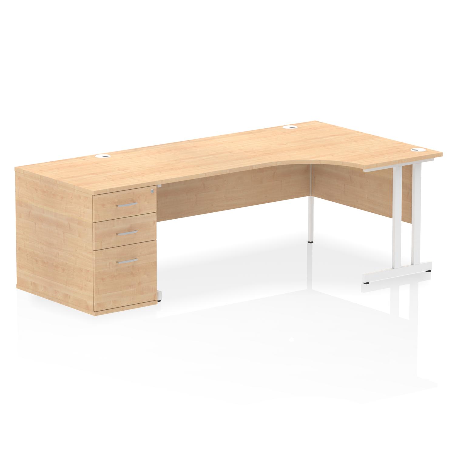 Impulse 1800mm Right Crescent Office Desk Maple Top White Cantilever ...