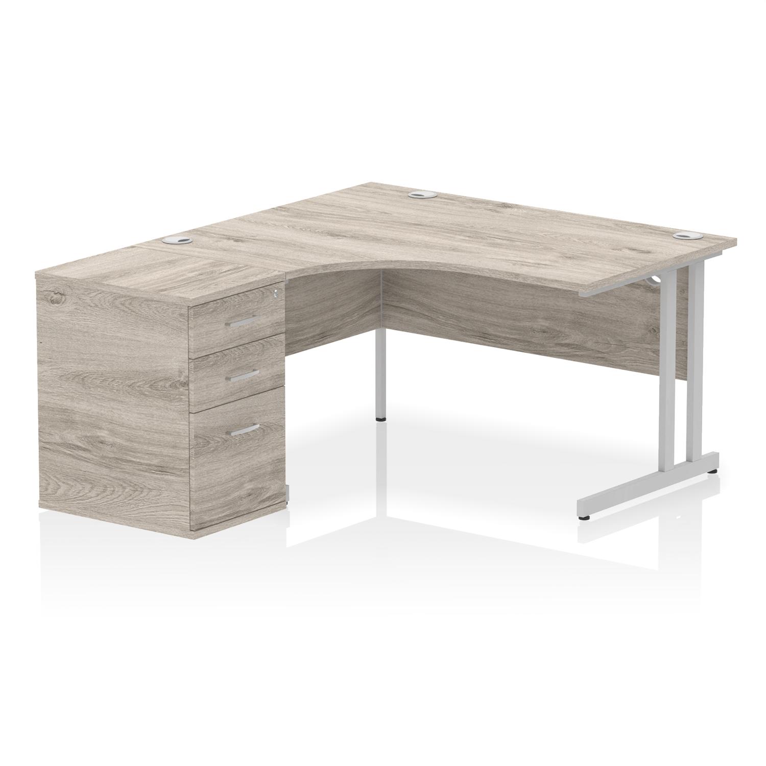 Impulse 1400mm Left Crescent Office Desk Grey Oak Top Silver Cantilever ...