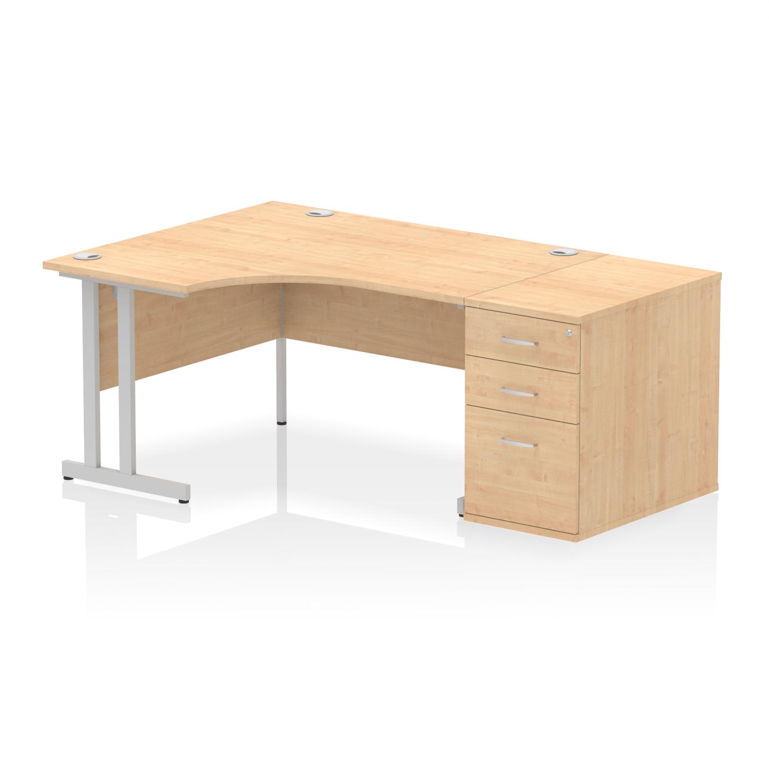Impulse 1400mm Left Crescent Office Desk Maple Top Silver Cantilever ...