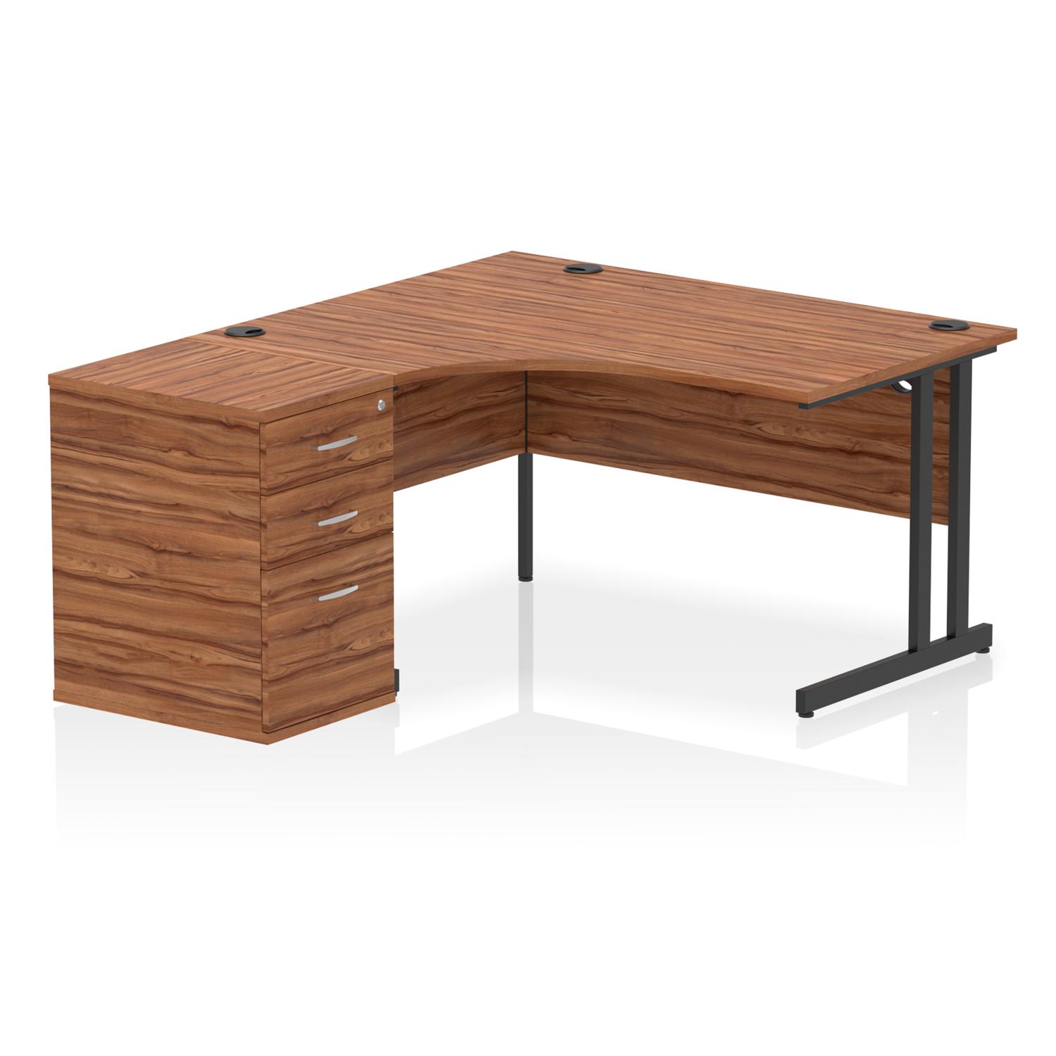 Impulse 1400mm Left Crescent Office Desk Walnut Top Black Cantilever ...