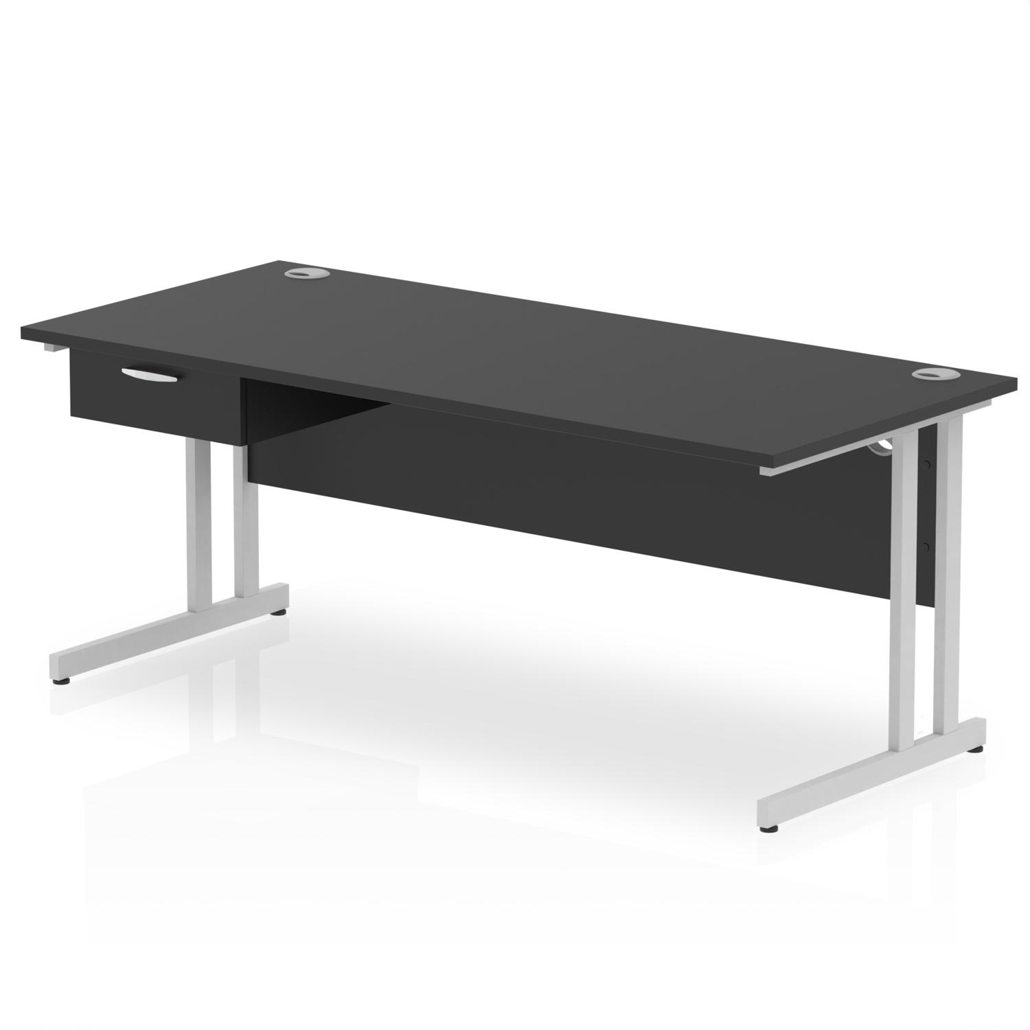 Impulse 1800 x 800mm Straight Office Desk Black Top Silver Cantilever ...
