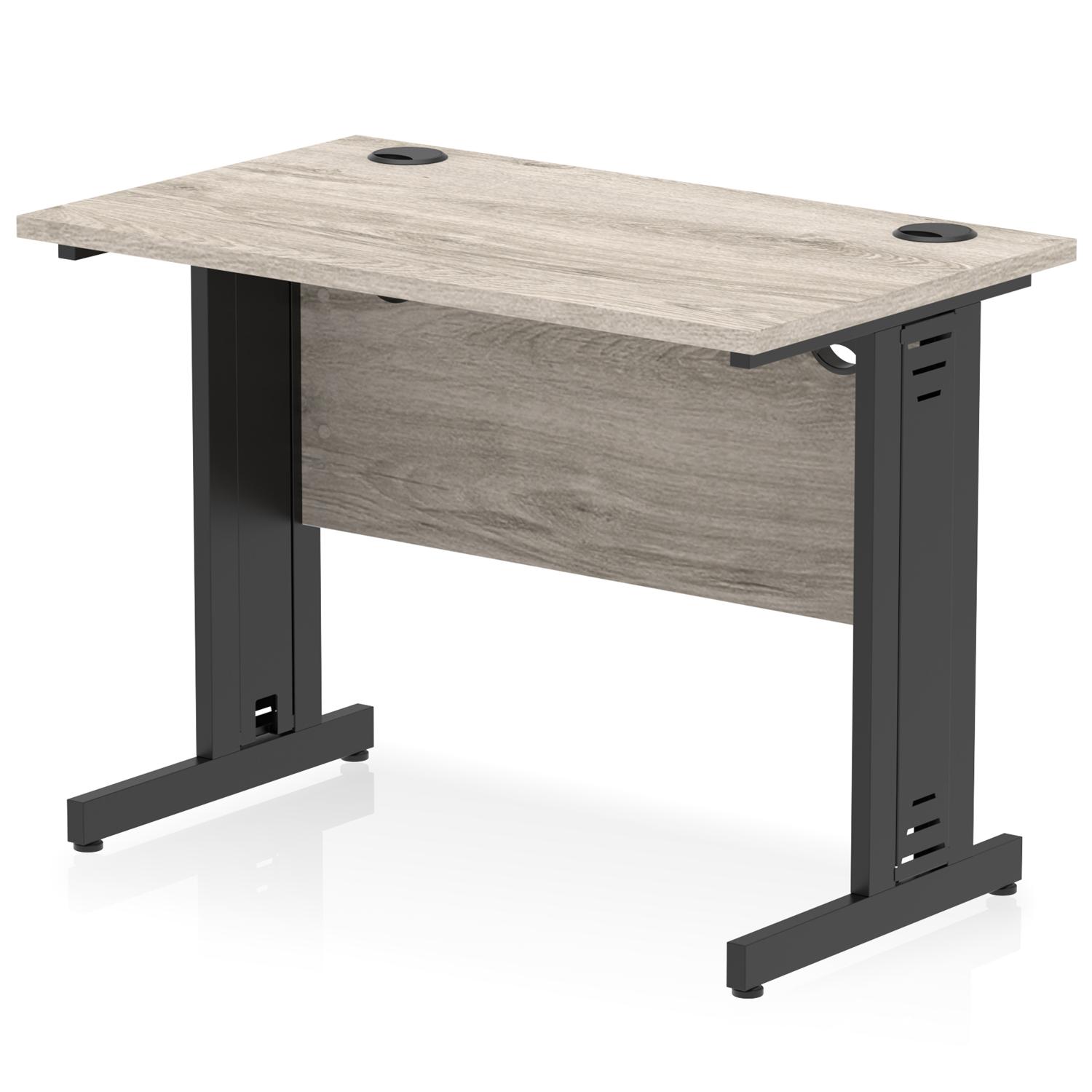 Impulse 1000 x 600mm Straight Office Desk Grey Oak Top Black Cable ...
