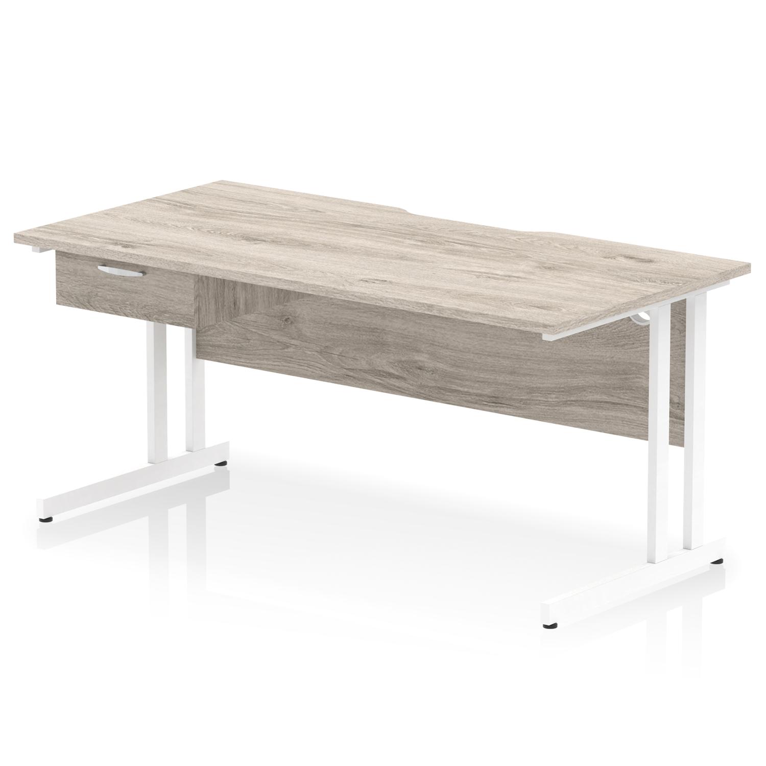 Impulse 1600 x 800mm Scalloped Edge Straight Office Desk Grey Oak Top ...