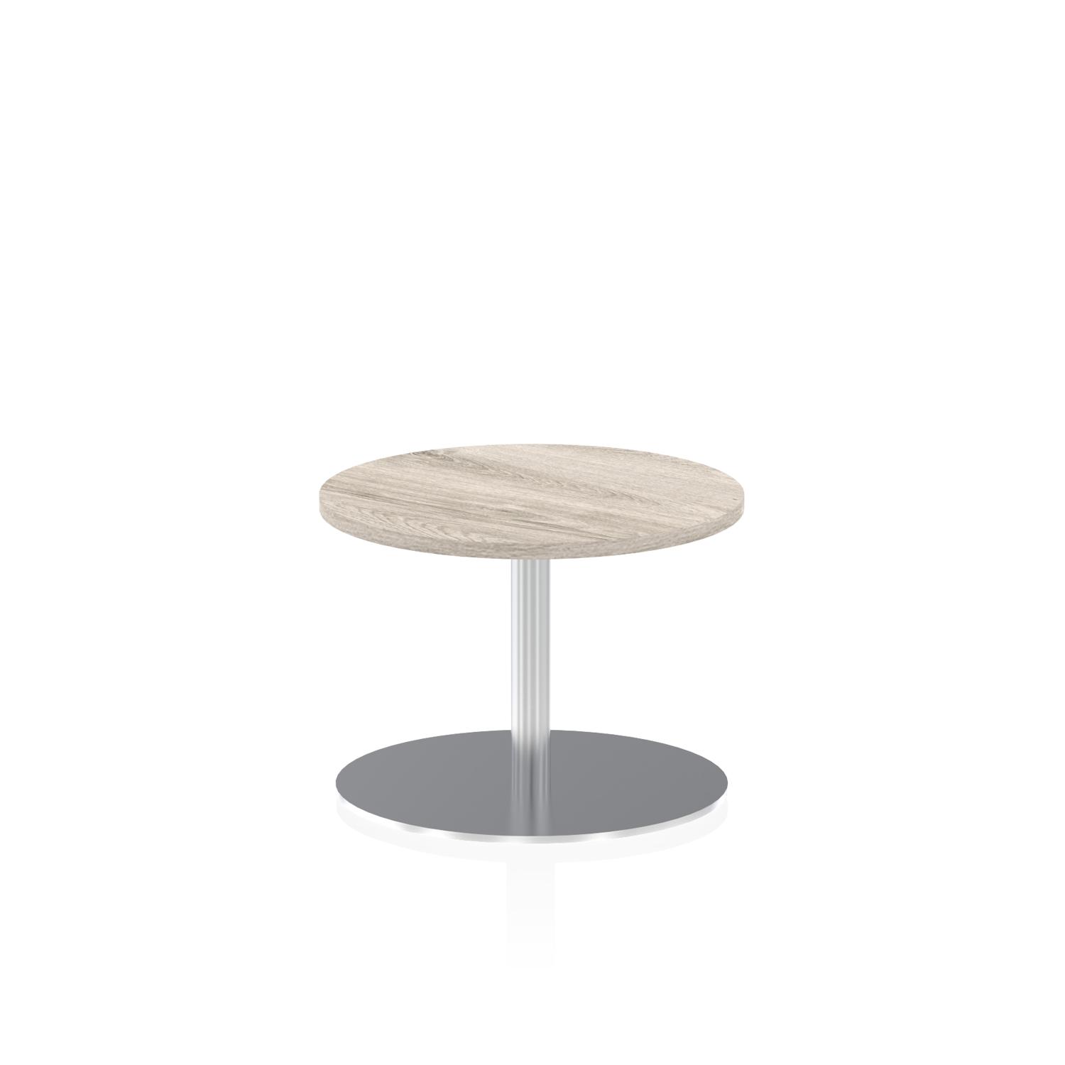 Italia 600mm Round Coffee Table Grey Oak Top 475mm High Silver Leg ITL0105